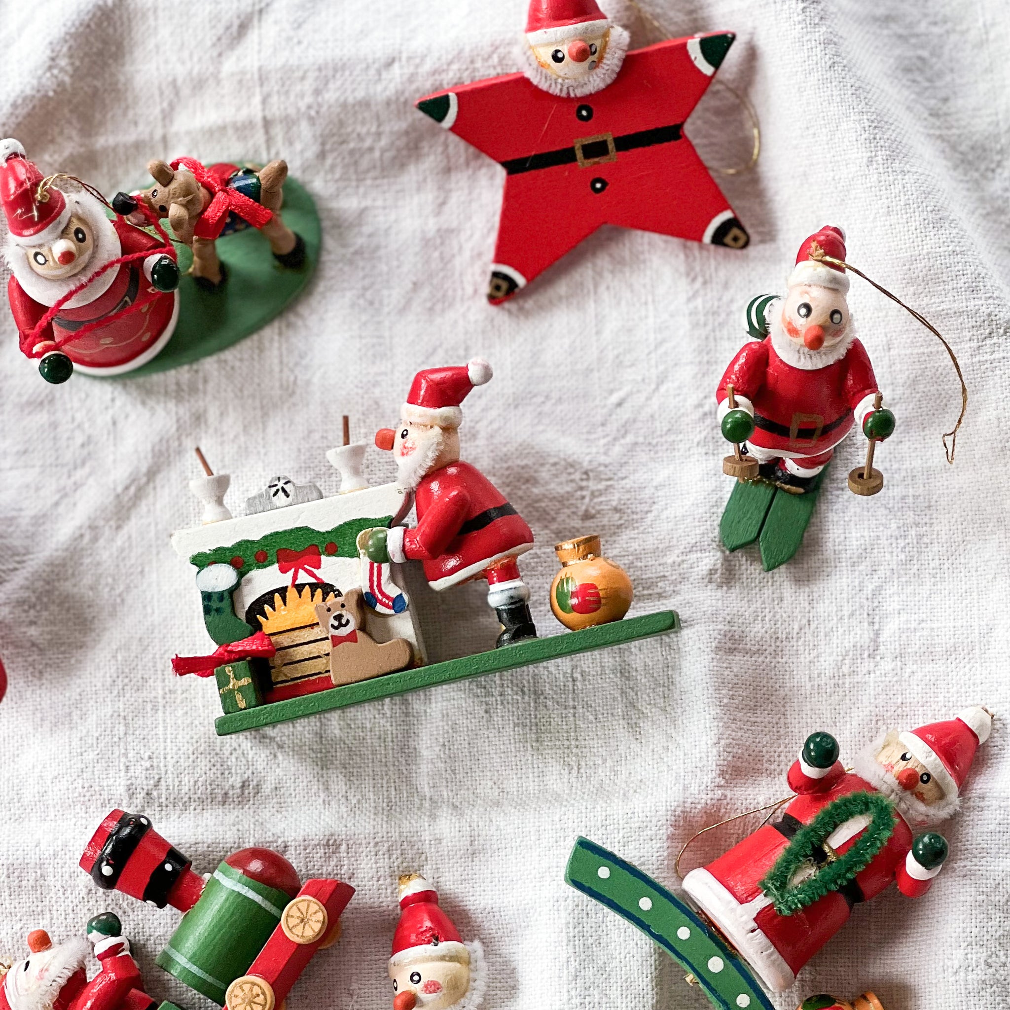 Handmade Wooden Santa Decorations